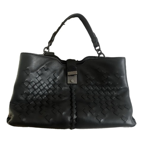 Bottega Veneta | Bags | Bottega Veneta Roma Handbag Elegant Black Woven ...